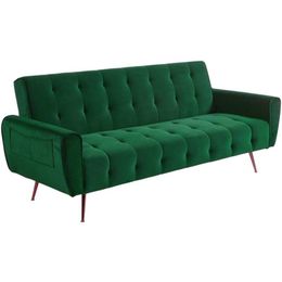 Vente-unique - Schlafsofa Klappsofa 3-Sitzer - Samt - Tannengrün - polani