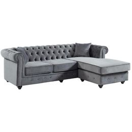 Vente-unique - Chesterfield Ecksofa - Samt - Anthrazit - toledo