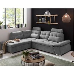 Lomadox Ecksofa mit Schlaffunktion und Kopfstützen in dunkelgrau, L-Form mit Recamiere links, Serie NOTTINGHAM-09