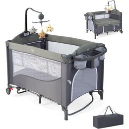 Costway - 5 in 1 Babybett, Reisebett Baby mit Matratze, Beistellbett höhenverstellbar mit Wickeltisch, Sicherheitsgurt, Spieluhr & Hängespielzeug,