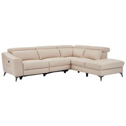 Vente-unique - Ecksofa mit elektrischer Relaxfunktion - Ecke rechts - Leder - Cremefarben - forlo