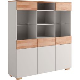 Highboard Home Affaire "Citra teilmassiv", grau (kernbuche und grau), B:135cm H:145cm T:35cm, Massivholz, FSC-zertifizierter Holzwerkstoff, Sideboards, Höhe 145cm, moderne grifflose Optik mit push to open Funktion