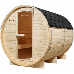 Artsauna - Outdoor Fasssauna Spitzbergen 220 - 8 kW Ofen, Saunasteine & Zubehör - Saunafass aus Fichtenholz - Gartensauna - 6 Personen