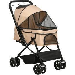 PawHut - Hundebuggy Hundewagen Buggy für kleine Hunde und Katzen Haustierwagen Pet Stroller Katzenbuggy Oxford Braun 76,5 x 52 x 95 cm