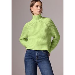 Strickpullover STREET ONE STUDIO, Damen, Gr. 34, lush lime, Web, 60% Baumwolle, 40% Polyacryl, unifarben, casual, gerade normal, hoch geschlossener Ausschnitt, Pullover, im soften Baumwoll-Mix