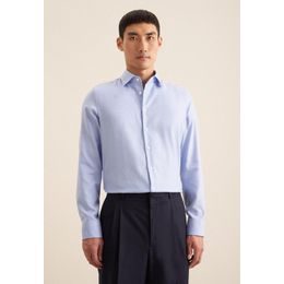 Businesshemd Seidensticker, Herren, Gr. XS (36), normale Ärmellängen, blau (mittelblau), 100% Baumwolle, unifarben, Strukturmuster, slim fit, Langarm 2-Knopf-Manschette, Hemden, Slim Kentkragen Struktur