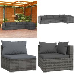 vidaXL 5-tlg. Garten-Lounge-Set mit Kissen Poly Rattan Grau - Garten-Lounge-Set - Garten-Lounge-Sets - Home & Living - Grau