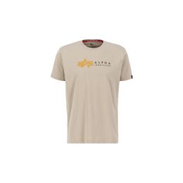 T-Shirt Alpha Industries "Alpha Industries Men - T-Shirts Alpha Label T Puff Print" Gr. L, beige (vintage sand), Herren, Shell: 100% Cotton, Shirts