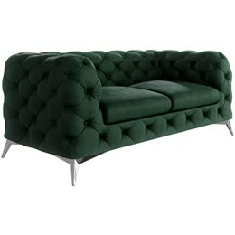 Chesterfield Sofa 2-Sitzer River mit Metall Füßen, Grün Samt