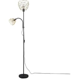 REALITY LEUCHTEN Deckenfluter Industrial Stehlampe schwarz gold Wohnzimmerlampe Leselampe flexibel, getrennt schaltbar, 1x E27, 1x E14, DxH 23 x 180 cm