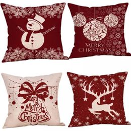 Set mit 4 Weihnachtskissen, Hirsch-Sofakissen, Weihnachtskissenbezüge, Frohe Weihnachten-Kissenbezüge für Couch, Auto, Büro, Bett, Zuhause,