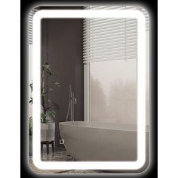 HOMCOM - Badspiegel, 50 x 70 cm led Badezimmerspiegel mit 3 Lichtfarben, Wandspiegel mit Touch-Schalter, Memory-Funktion, Lichtspiegel mit