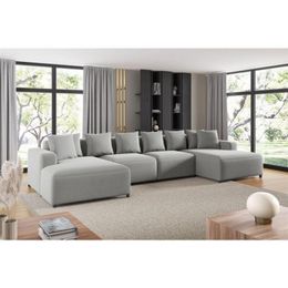 Fun Moebel - Wohnlandschaft Sofa U-Form Designersofa megan in Stoff Salvador Hellgrau