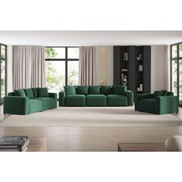 Fun Moebel - Sofaset Designersofas megan 3-2-1 in Stoff Salvador Dunkelgrün