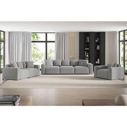 Fun Moebel - Sofaset Designersofas megan 3-2-1 in Stoff Salvador Hellgrau