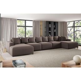 Fun Moebel - Wohnlandschaft Sofa U-Form Designersofa megan xl in Stoff Salvador Braun