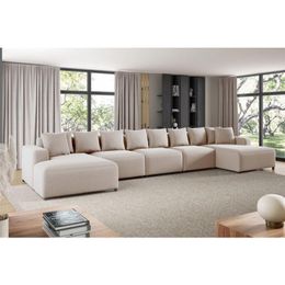 Fun Moebel - Wohnlandschaft Sofa U-Form Designersofa megan xl in Stoff Salvador Hellbeige