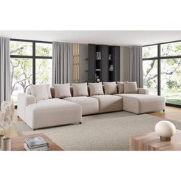 Wohnlandschaft Sofa U-Form Designersofa MEGAN in Stoff Salvador Hellbeige