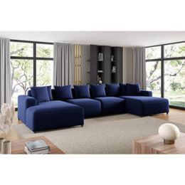 Fun Moebel - Wohnlandschaft Sofa U-Form Designersofa megan in Stoff Salvador Dunkelblau