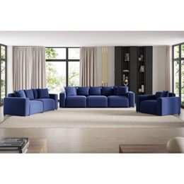 Fun Moebel - Sofaset Designersofas megan 3-2-1 in Stoff Salvador Dunkelblau