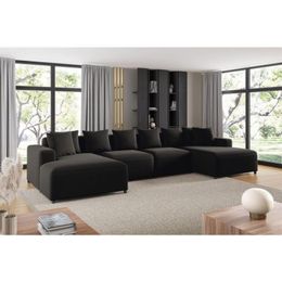 Fun Moebel - Wohnlandschaft Sofa U-Form Designersofa megan in Stoff Salvador Schwarz