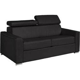 Schlafsofa mit Matratze 3-Sitzer - Liegefläche 140 cm - Matratze 14 cm - Büffelleder - Schwarz - VIZIR