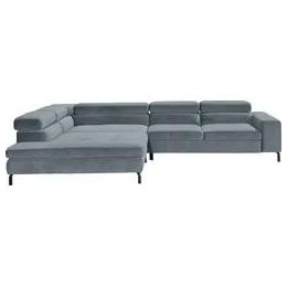 Ecksofa Gallery M BRANDED BY MUSTERRING "Felicia Due L-Form" Sofas Gr. B/H/T: 312cm x 69cm x 216cm, Velours, mega-Recamiere links, ohne Sitzvorzug, blau (light blau) Wahlweise mit Sitzvorzug, inkl. Kopfteilverstellung, Sitzhöhe 40 cm