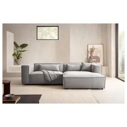 Ecksofa LeGer Home by Lena Gercke "PIARA mit Kedernaht in Cord oder Leinenoptik, moderne Couch in L-Form", grau (silbergrau), B:267cm H:66cm T:167cm, 100% Polyester, Sofas, wahlweise Ottomane rechts/links, schwarze Füße, bequemer Sitzkomfort