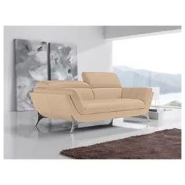 2,5-Sitzer Egoitaliano "Sueli, extravagantes Design und erstklassiger Sitzkomfort" Sofas Gr. B/H/T: 218cm x 100cm x 110cm, Leder BULL, beige (champagner) Bezug Leder, inklusive Kopfteilverstellung