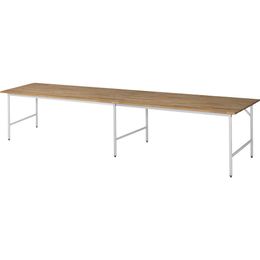 Rau Arbeitstisch, höhenverstellbar, Gestell 30 x 30 mm, Buchenplatte massiv, BxT 4000 x 1000 mm, lichtgRau