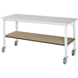 Rau Arbeitstisch mit Ablageboden, fahrbar, melaminbeschichtete Platte, Stärke 22 mm, BxT 2000 x 800 mm