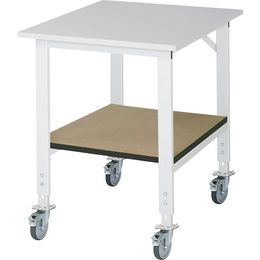 Rau Arbeitstisch mit Ablageboden, fahrbar, melaminbeschichtete Platte, Stärke 22 mm, BxT 750 x 1000 mm