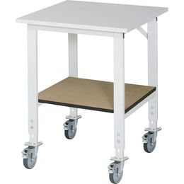 Rau Arbeitstisch mit Ablageboden, fahrbar, melaminbeschichtete Platte, Stärke 22 mm, BxT 750 x 800 mm