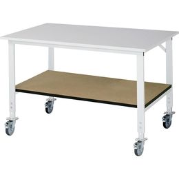 Rau Arbeitstisch mit Ablageboden, fahrbar, melaminbeschichtete Platte, Stärke 22 mm, BxT 1500 x 1000 mm