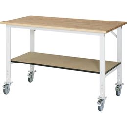 Rau Arbeitstisch mit Ablageboden, fahrbar, Bucheplatte, Stärke 25 mm, BxT 1500 x 800 mm