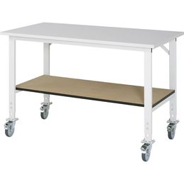 Rau Arbeitstisch mit Ablageboden, fahrbar, melaminbeschichtete Platte, Stärke 22 mm, BxT 1500 x 800 mm