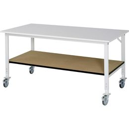 Rau Arbeitstisch mit Ablageboden, fahrbar, melaminbeschichtete Platte, Stärke 22 mm, BxT 2000 x 1000 mm
