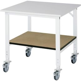 Rau Arbeitstisch mit Ablageboden, fahrbar, melaminbeschichtete Platte, Stärke 22 mm, BxT 1000 x 1000 mm