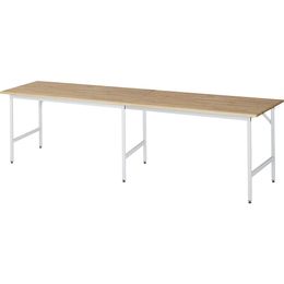 Rau Arbeitstisch, höhenverstellbar, Gestell 30 x 30 mm, Buchenplatte massiv, BxT 3000 x 800 mm, lichtgRau