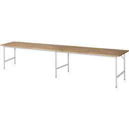 Rau Arbeitstisch, höhenverstellbar, Gestell 30 x 30 mm, Buchenplatte massiv, BxT 4000 x 800 mm, lichtgRau