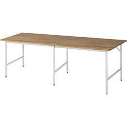 Rau Arbeitstisch, höhenverstellbar, Gestell 30 x 30 mm, Buchenplatte massiv, BxT 2500 x 1000 mm, lichtgRau