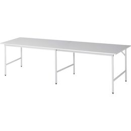 Rau Arbeitstisch, höhenverstellbar, Gestell 30 x 30 mm, melaminharzbeschichtete Platte, BxT 3000 x 1000 mm, lichtgRau