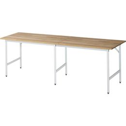 Rau Arbeitstisch, höhenverstellbar, Gestell 30 x 30 mm, Buchenplatte massiv, BxT 2500 x 800 mm, lichtgRau