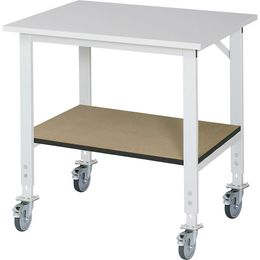 Rau Arbeitstisch mit Ablageboden, fahrbar, melaminbeschichtete Platte, Stärke 22 mm, BxT 1000 x 800 mm
