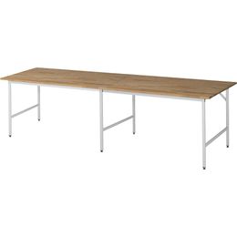 Rau Arbeitstisch, höhenverstellbar, Gestell 30 x 30 mm, Buchenplatte massiv, BxT 3000 x 1000 mm, lichtgRau