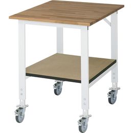 Rau Arbeitstisch mit Ablageboden, fahrbar, Bucheplatte, Stärke 25 mm, BxT 750 x 1000 mm