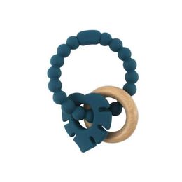 Magni Teether bracelet in LFGB silicone with wooden ring and leaf appendix - Blue