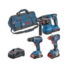 Bosch Kombi-Set GSR 18V-55 + GDX 18V-200 + GBH 18V-22, Werkzeug-Set blau, 3x Akku ProCORE18V 4,0Ah, Werkzeugtasche