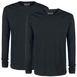 Black Premium by EMP Doppelpack schwarze Longsleeves mit Rundhals und mit V-Ausschnitt Langarmshirt schwarz in 4XL Q224-533255 M409583
