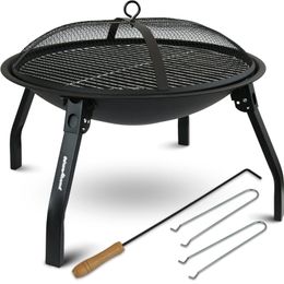 deluxe4home® Feuerschale XL I Grillrost + Funkenschutzdeckel I 55 cm Durchmesser, schwarz